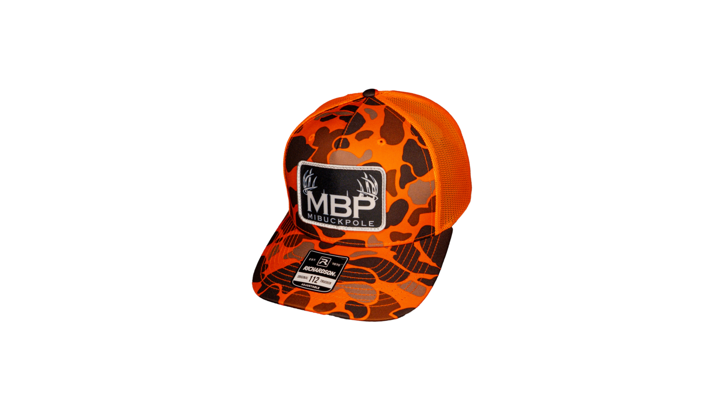 MBP Richardson Trucker Blaze Duck Camo - Black Patch - MI Buck Pole MBP Richardson Trucker Blaze Duck Camo - Black Patch - MI Buck Pole